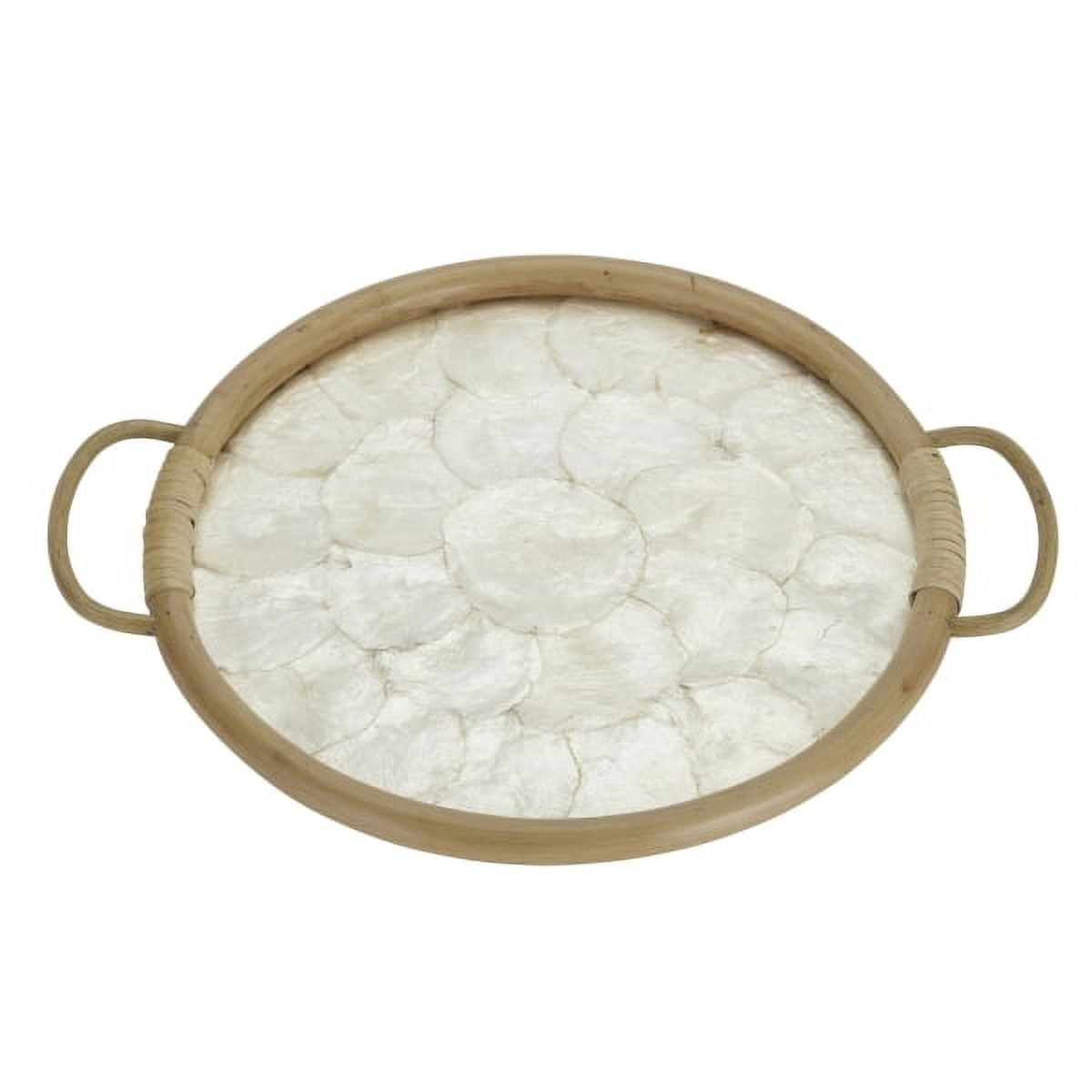 Round Capiz Shell Lined Rattan Wooden Serving Tray 14.2"x14.2"x2" Ivory - Walmart.com