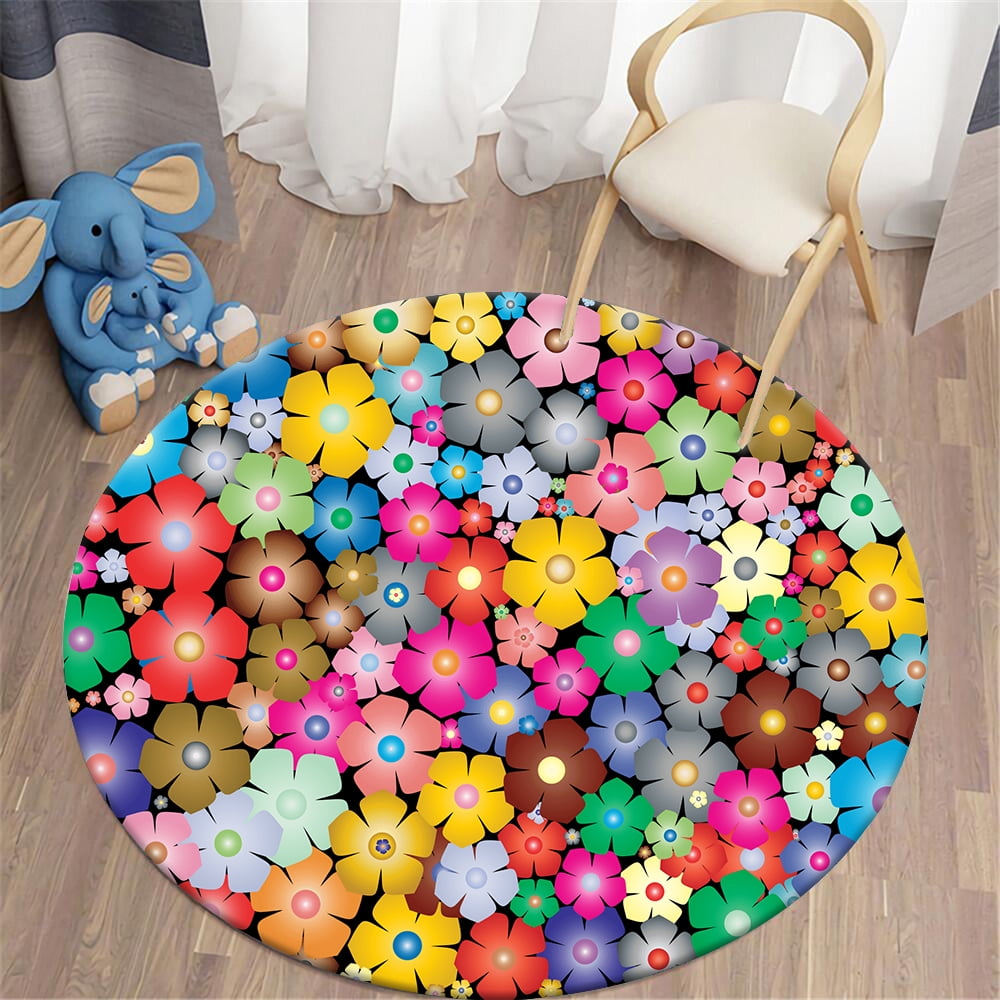 Round Carpet Floral Printing Rug Nordic Modern Style ration Living Room ...