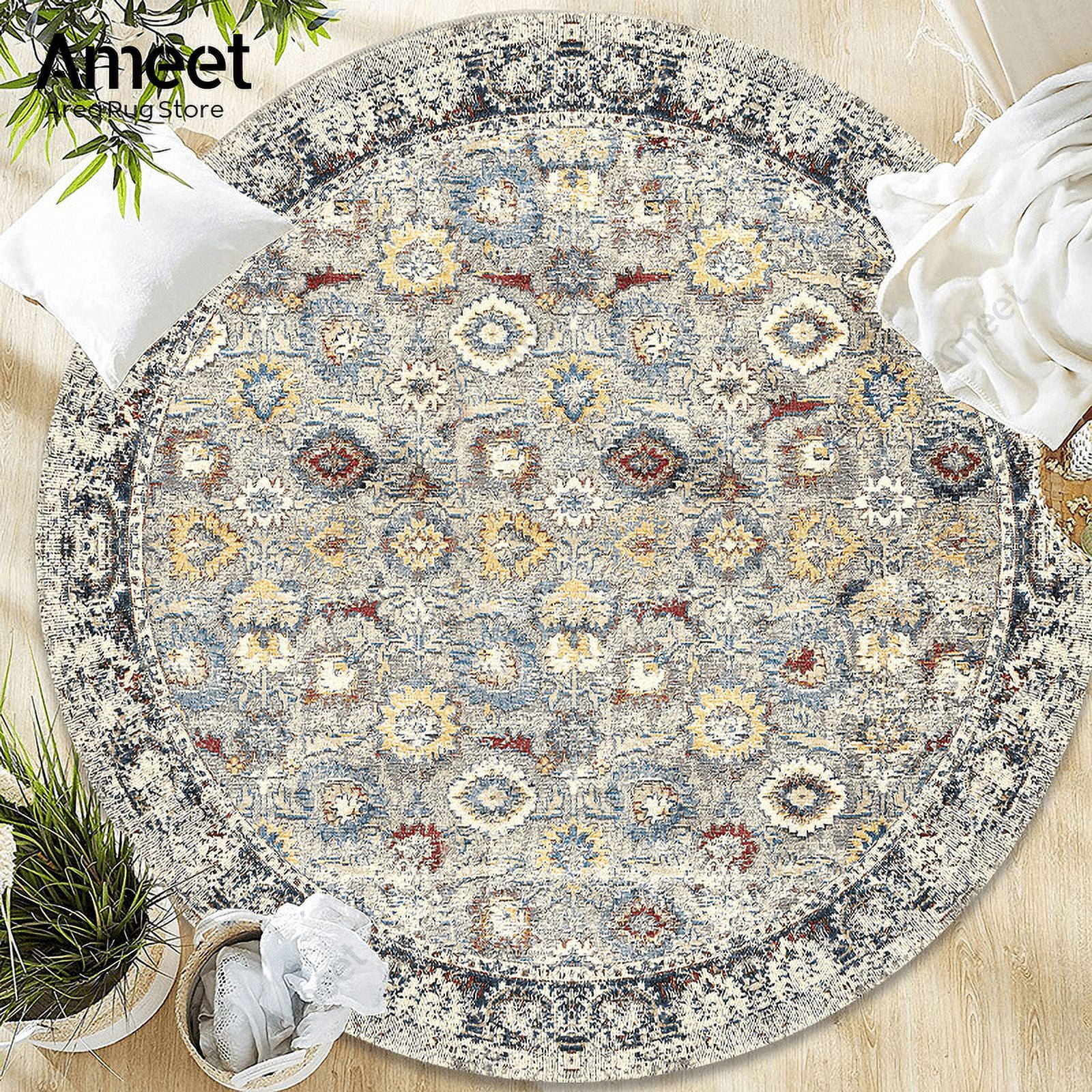 Round Carpet For Living Room Red And Blue Persian Rug 120cm Moroccan ...