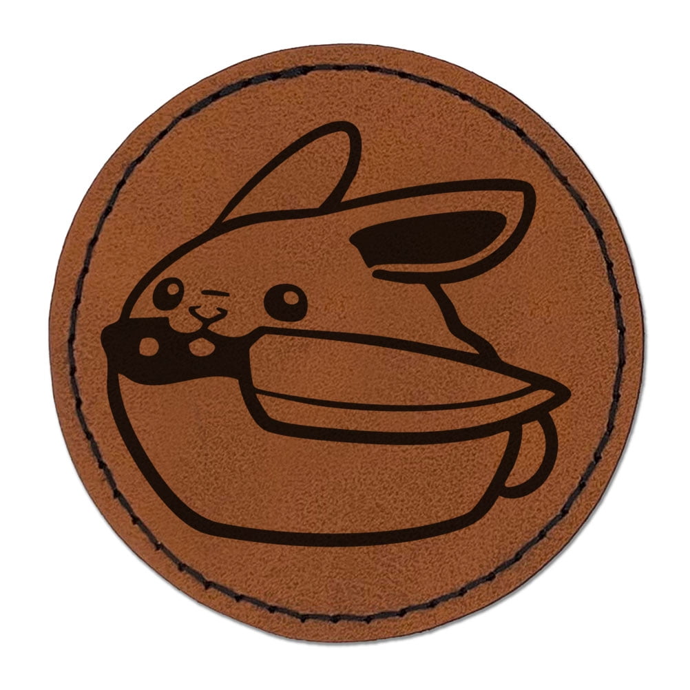 Round Cartoon Bunny Rabbit with Knife Round Iron-On Engraved Faux ...