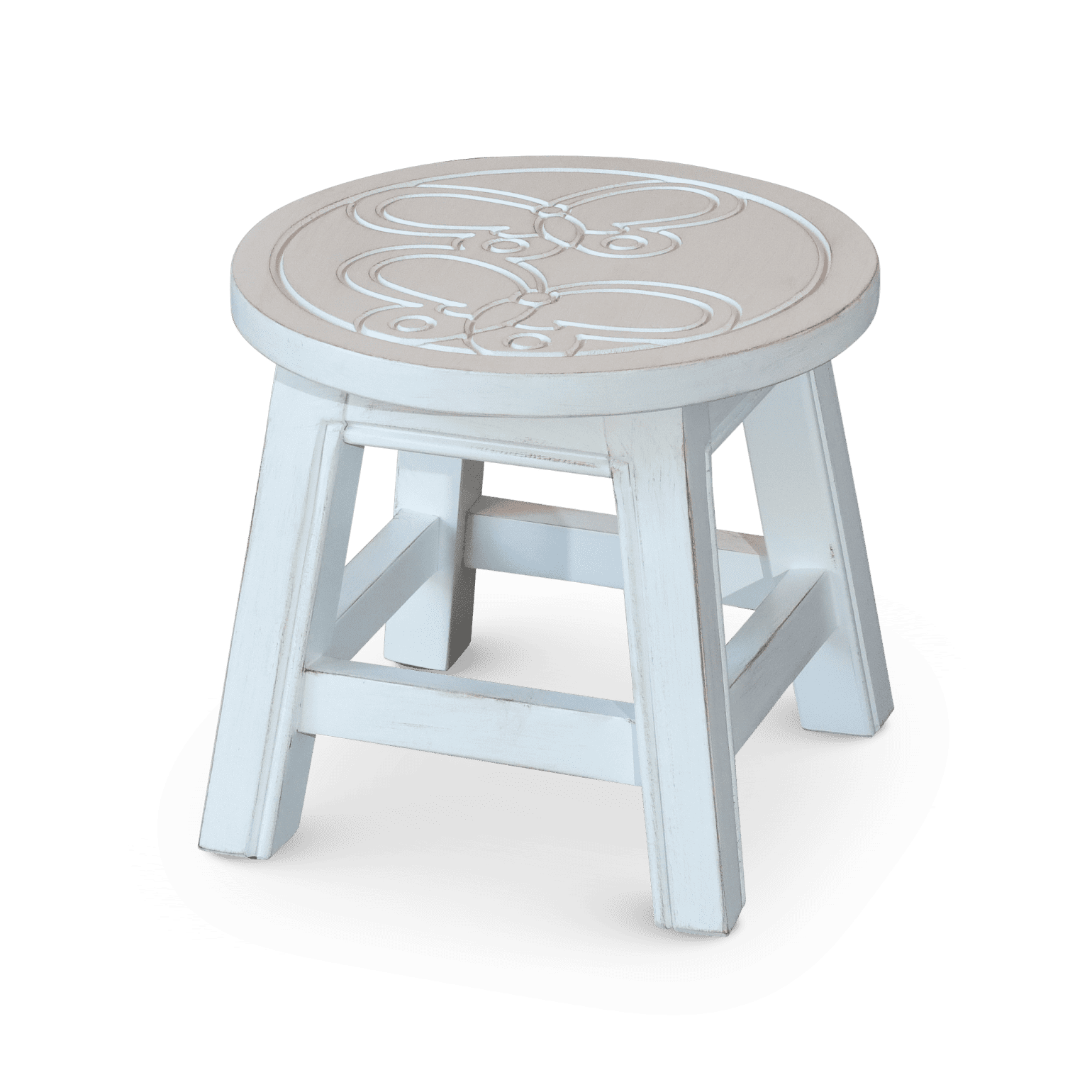 Round Carved Wooden Step Stool with Sturdy Rubberwood, Functional ...