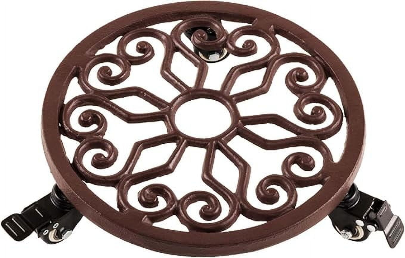 Round Cast Iron Plant Caddy 12 in. with 360° Lockable Wheels, Weight Capacity 380lbs, Flora ...