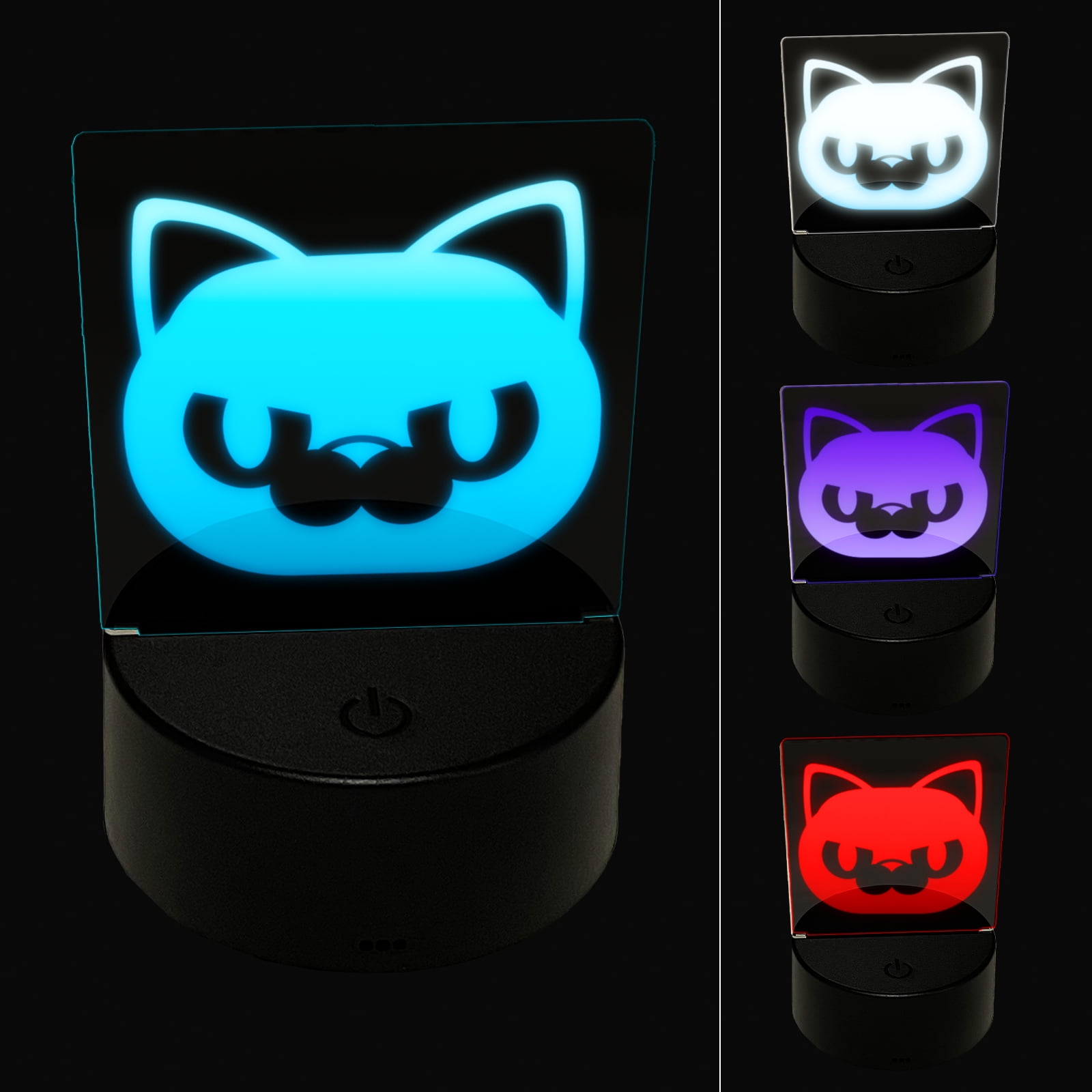 Round Cat Face Angry LED Night Light Sign 3D Illusion Desk Nightstand ...