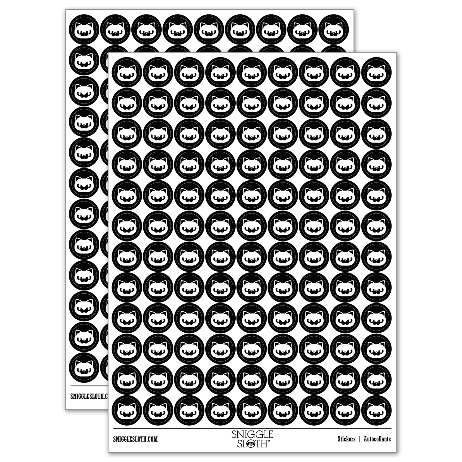 Round Cat Face Angry 200+ Round Stickers - Black - Gloss Finish - 0.50 ...