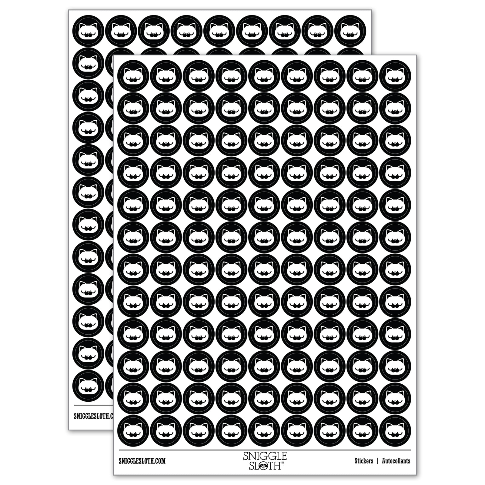 Round Cat Face Bored 200+ Round Stickers - Black - Matte Finish - 0.50 ...