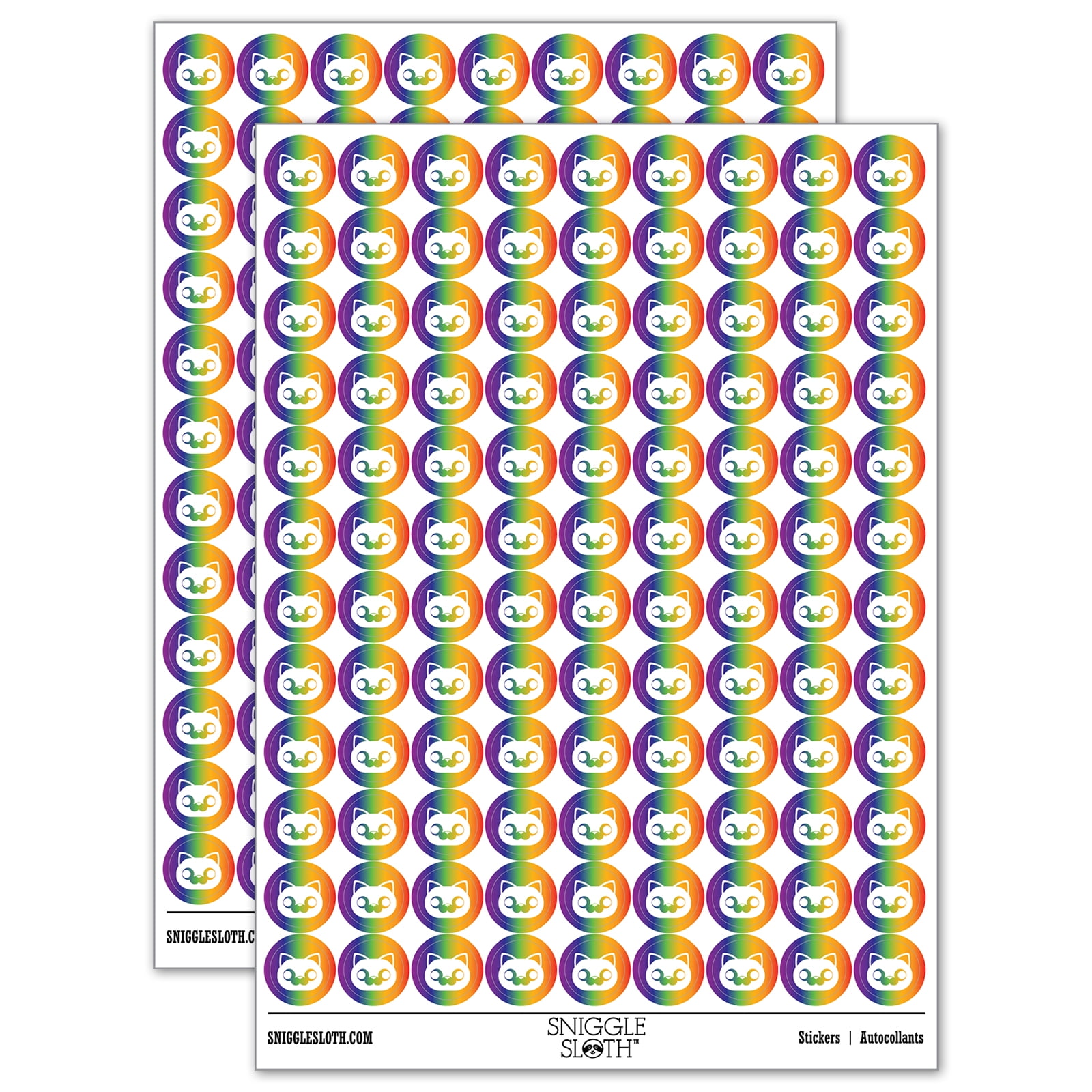 Round Cat Face Derpy 200+ Round Stickers - Rainbow - Matte Finish - 0. ...