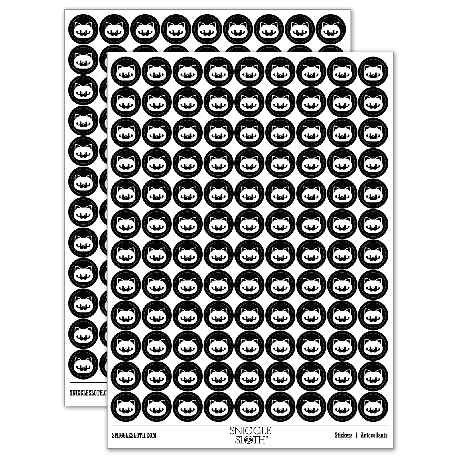 Round Cat Face Sad 200+ Round Stickers - Black - Gloss Finish - 0.50 ...