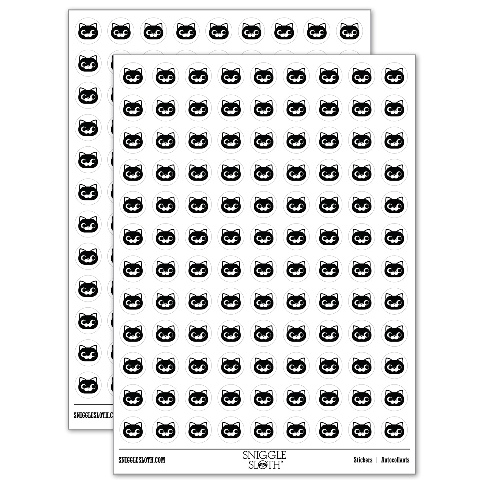 Round Cat Face Side Eye 200+ Round Stickers - White - Gloss Finish - 0. ...