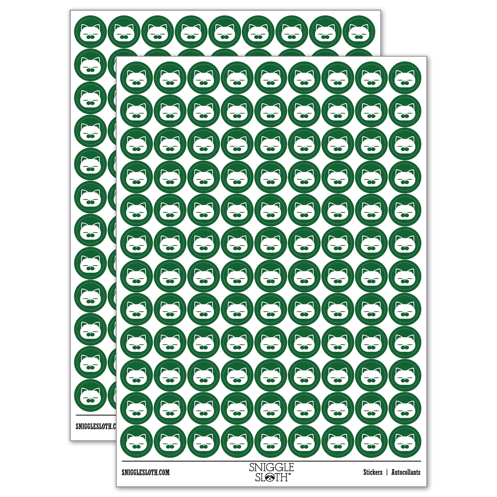 Round Cat Face Tired 200+ Round Stickers - Dark Green - Gloss Finish ...