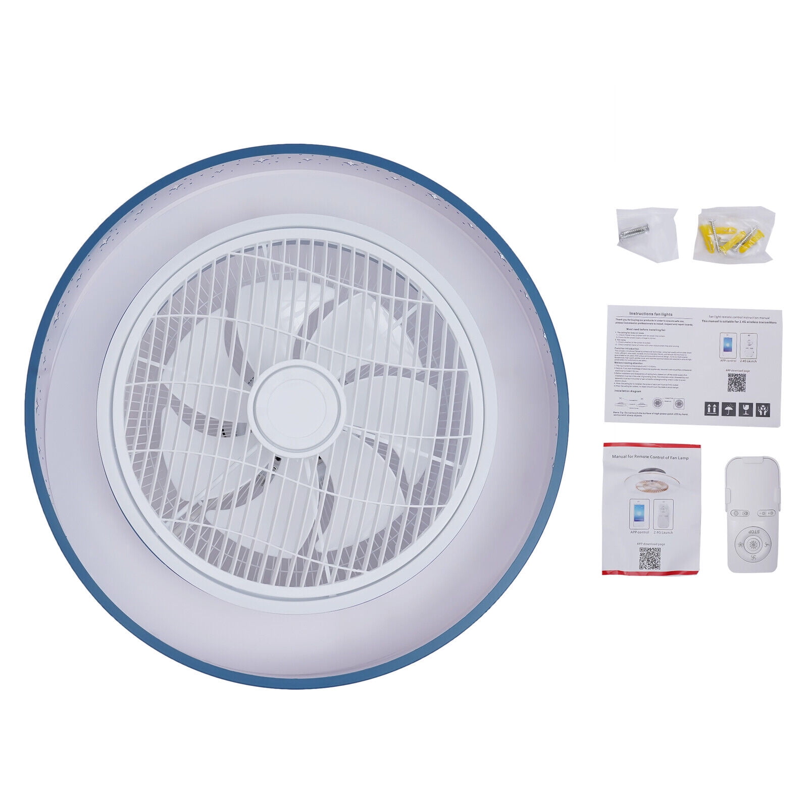 Round Ceiling Fan Light Dimmable Remote LED Ceiling Lamp Kids Room 3 ...