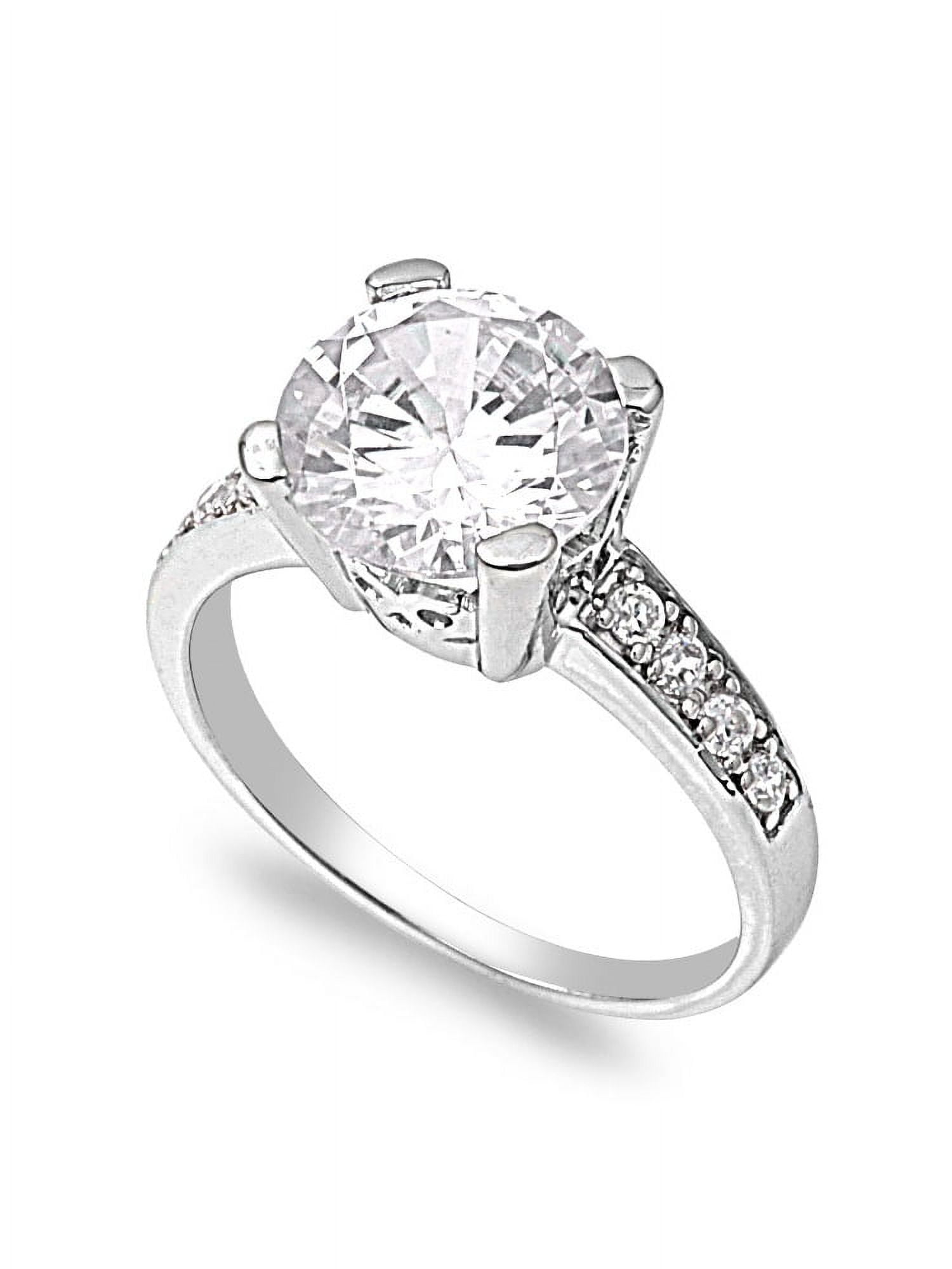Round Center Stone Wedding Cubic Zirconia Ring Sterling Silver 925 ...