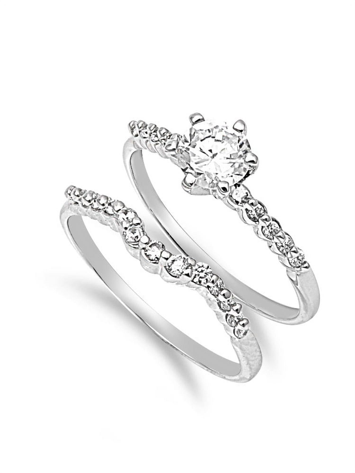 Round Center with Round Stones Cubic Zirconia Wedding Set Ring Sterling ...