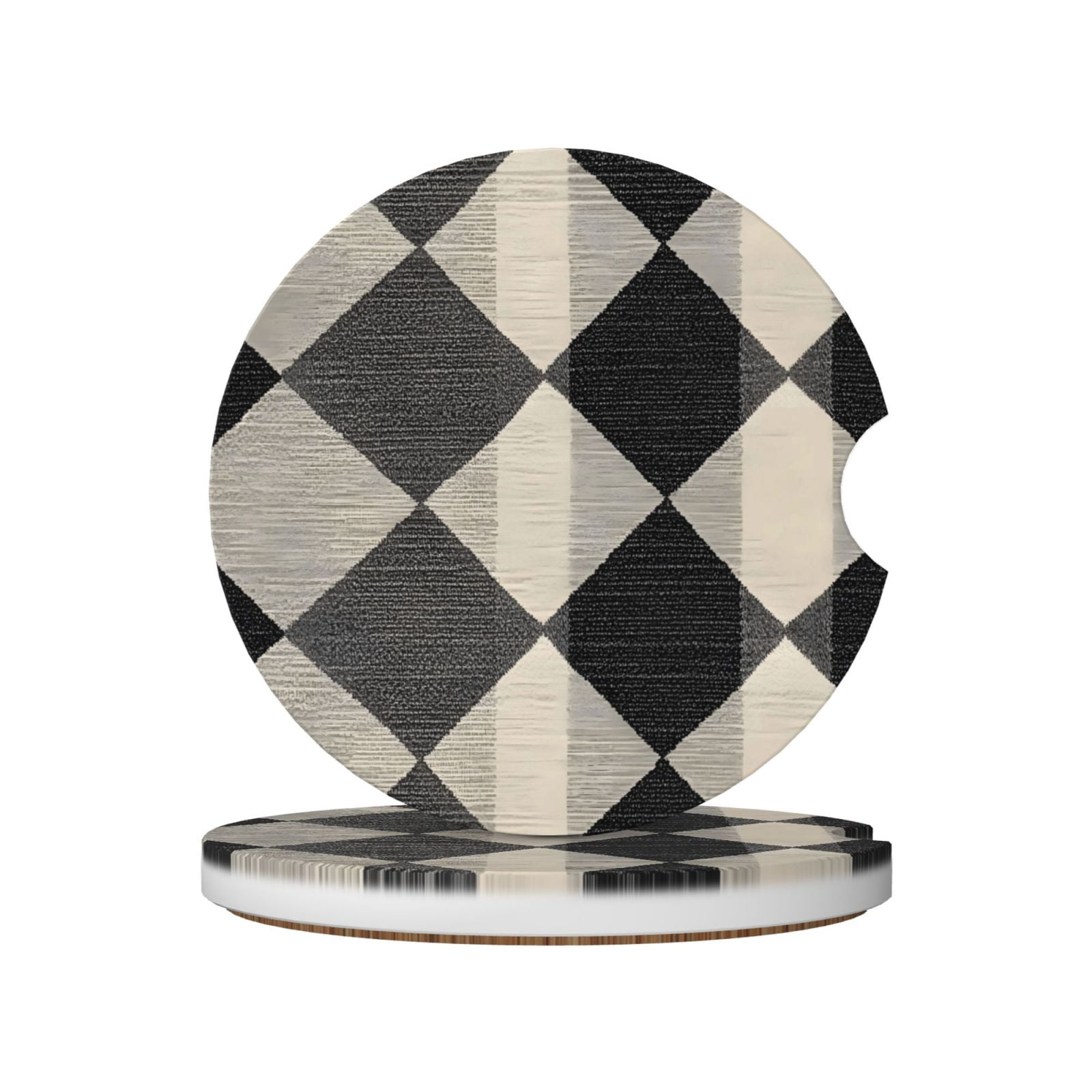 Round Ceramic Car Coasters 2 Pack Absorptive Clean Cork Bottom For Anti ...