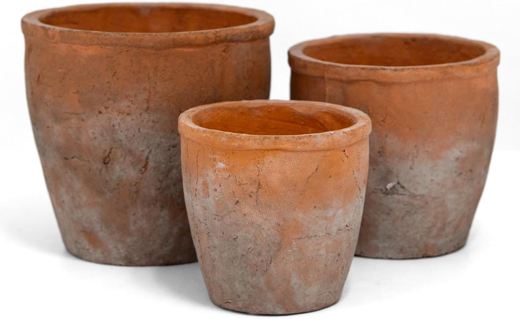 Round Ceramic Pot Set of Three Tapered Bottom, Outdoor/Indoor Medium ...