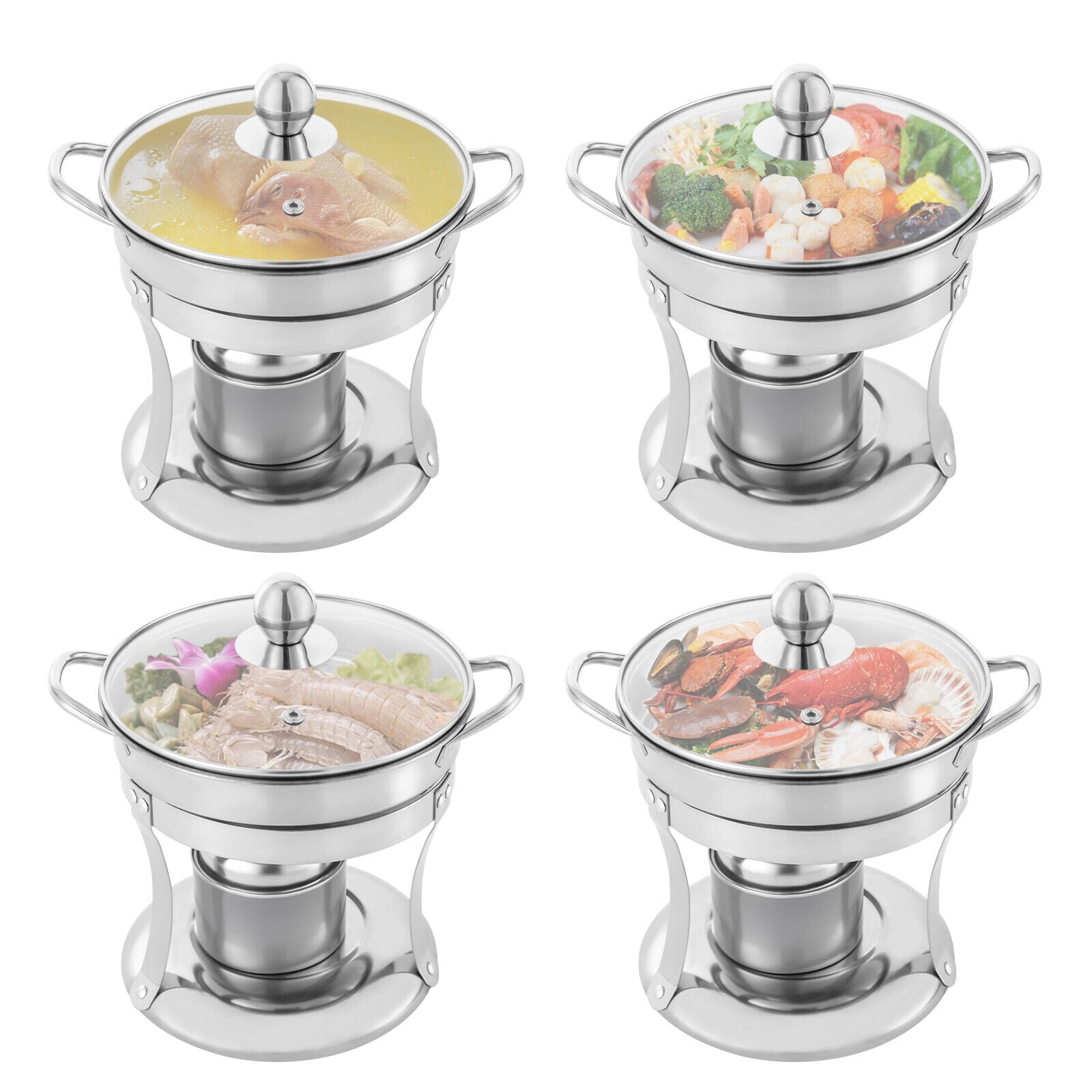 Round Chafing Dish Buffet Set of 4, Round Stainless Steel 7.48-Inch ...