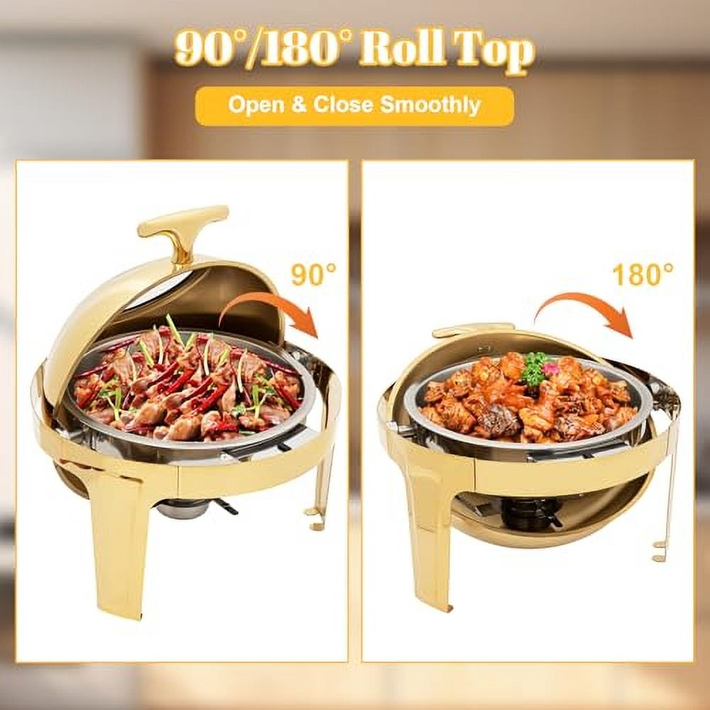 Round Chafing Dish Buffet Set 6.3 QT, Roll Top Stainless Steel Buffet ...