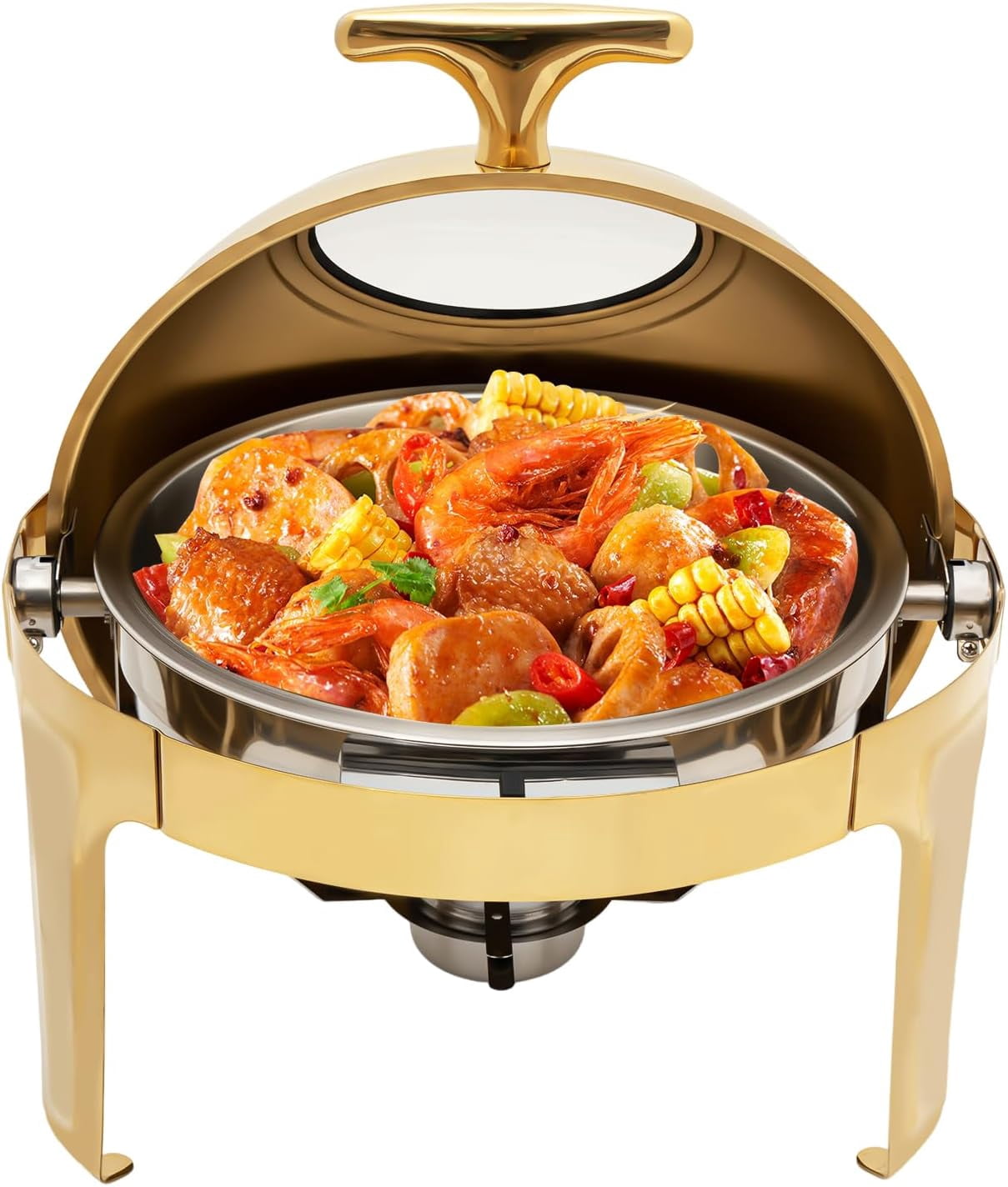 Round Chafing Dish Buffet Set 6.3 QT, Roll Top Stainless Steel Buffet ...