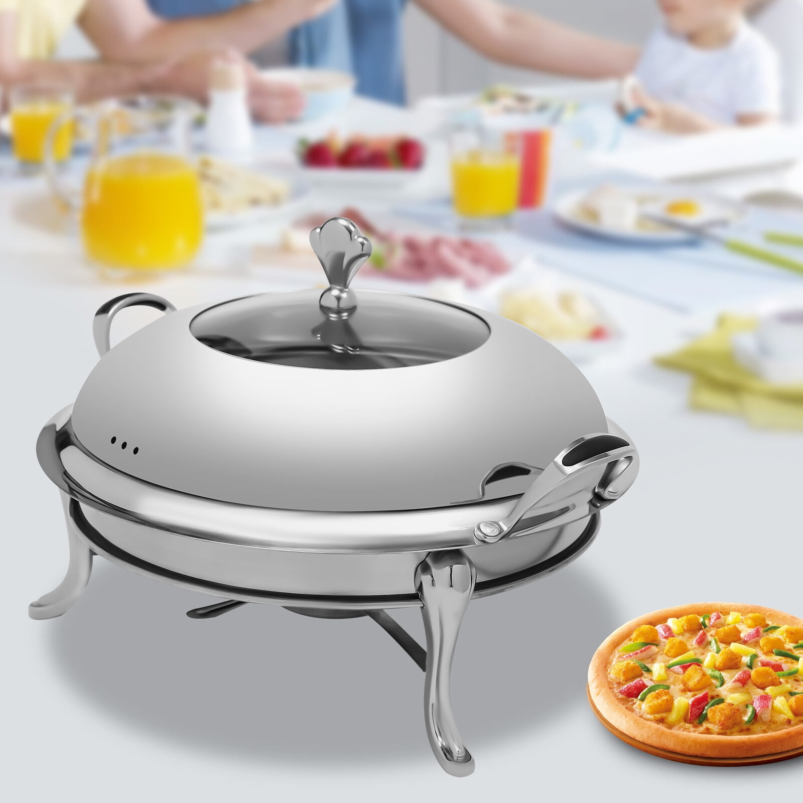Round Chafing Dish Set 2.5L Stainless Steel Buffet Chafers Food Warmer ...