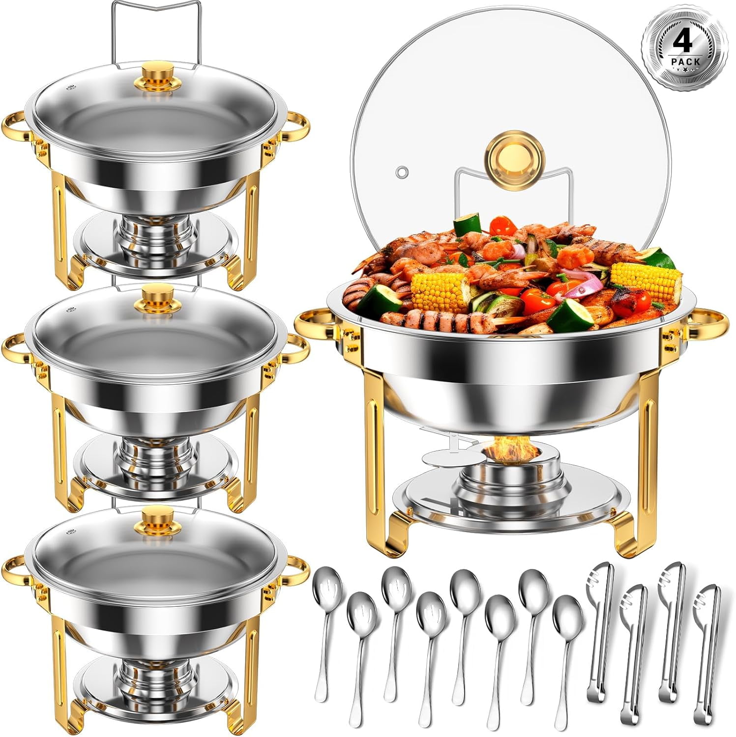 Round Chafing Dishes for Buffet 5 Qt,High Grade Chafing Dish Buffet Set with Glass Lid & Lid ...