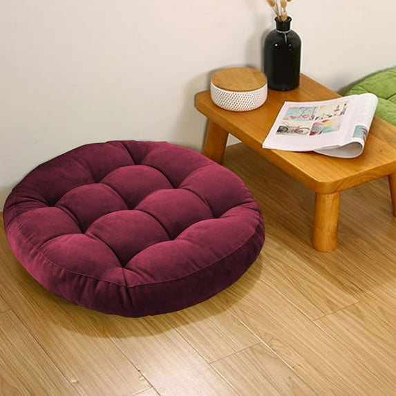 Round Chair Cushion | Flocked Corduroy Cover | Thickened Foam Core Support | Floor & Dining Use ...