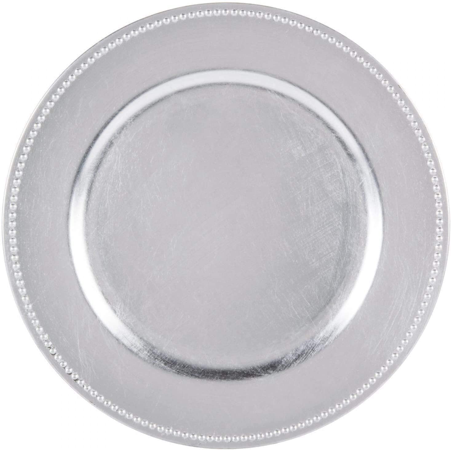 Round Charger Plates Silver Beaded Dinner Chargers - 13-inch Wedding ...