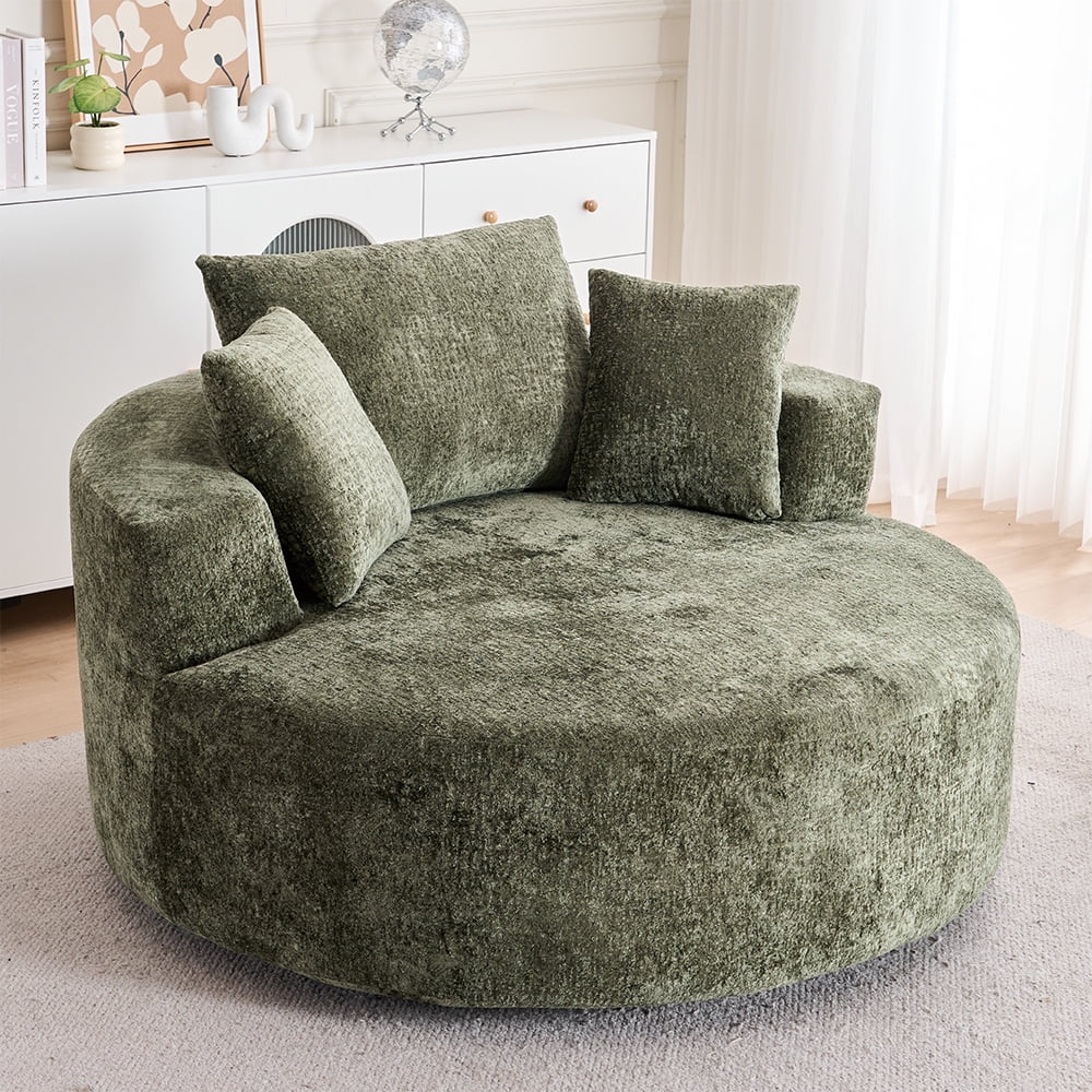 Round Chenille Swivel Barrel Accent Chair, 360-Degree Rotating Lounge Chair with Fluffy ...
