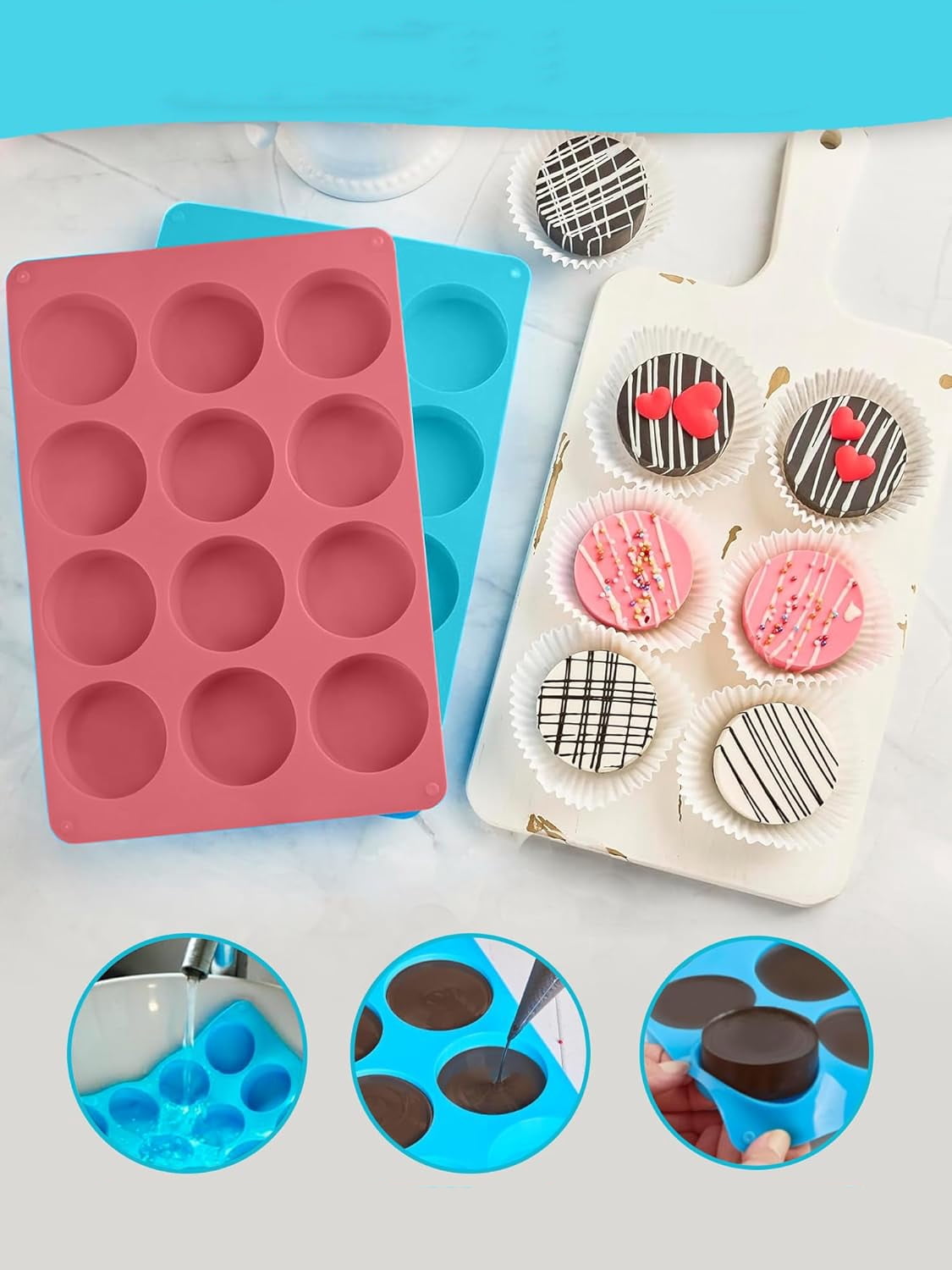 Round Chocolate Cookie Molds, 12-Cavity Cylinder Silicone Mold for ...
