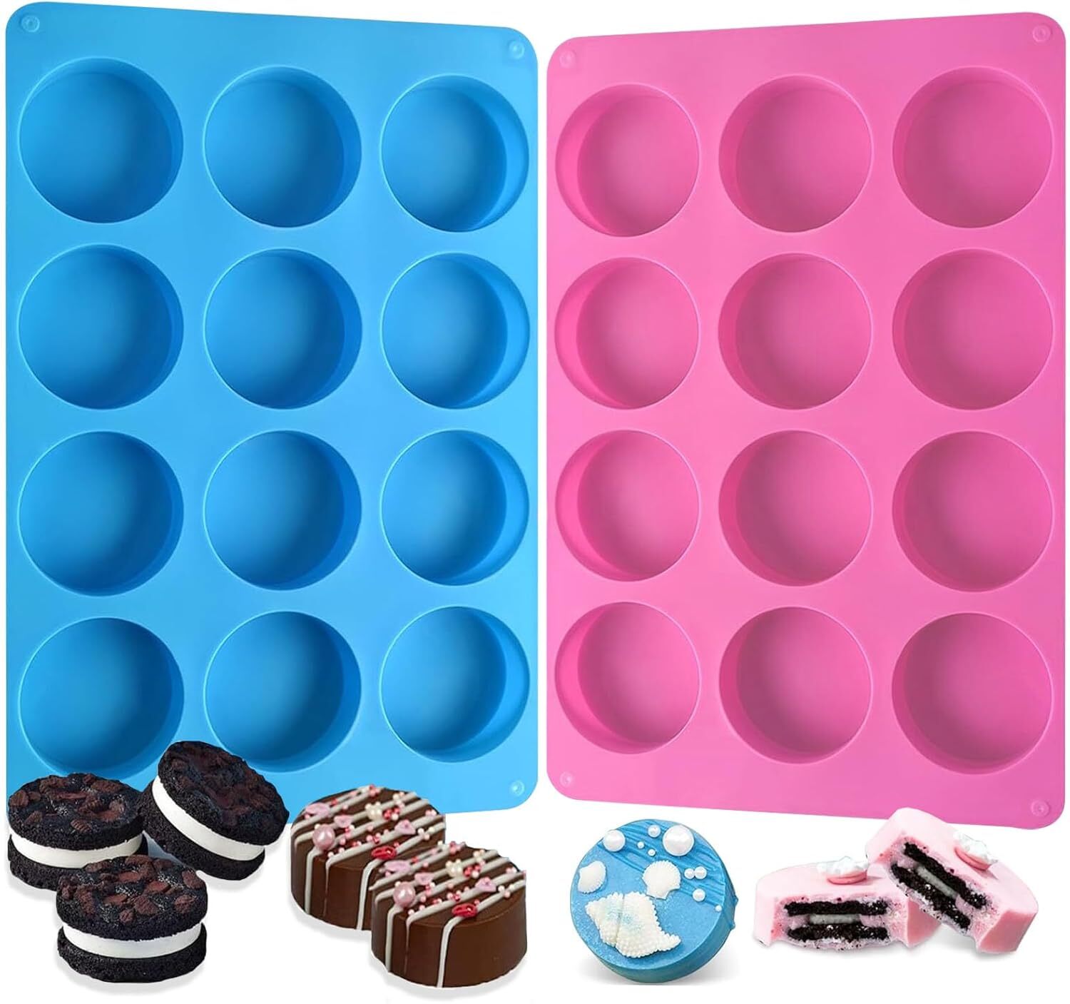 Round Chocolate Cookie Molds,Siloon 12-Cavity Cylinder Chocolate ...