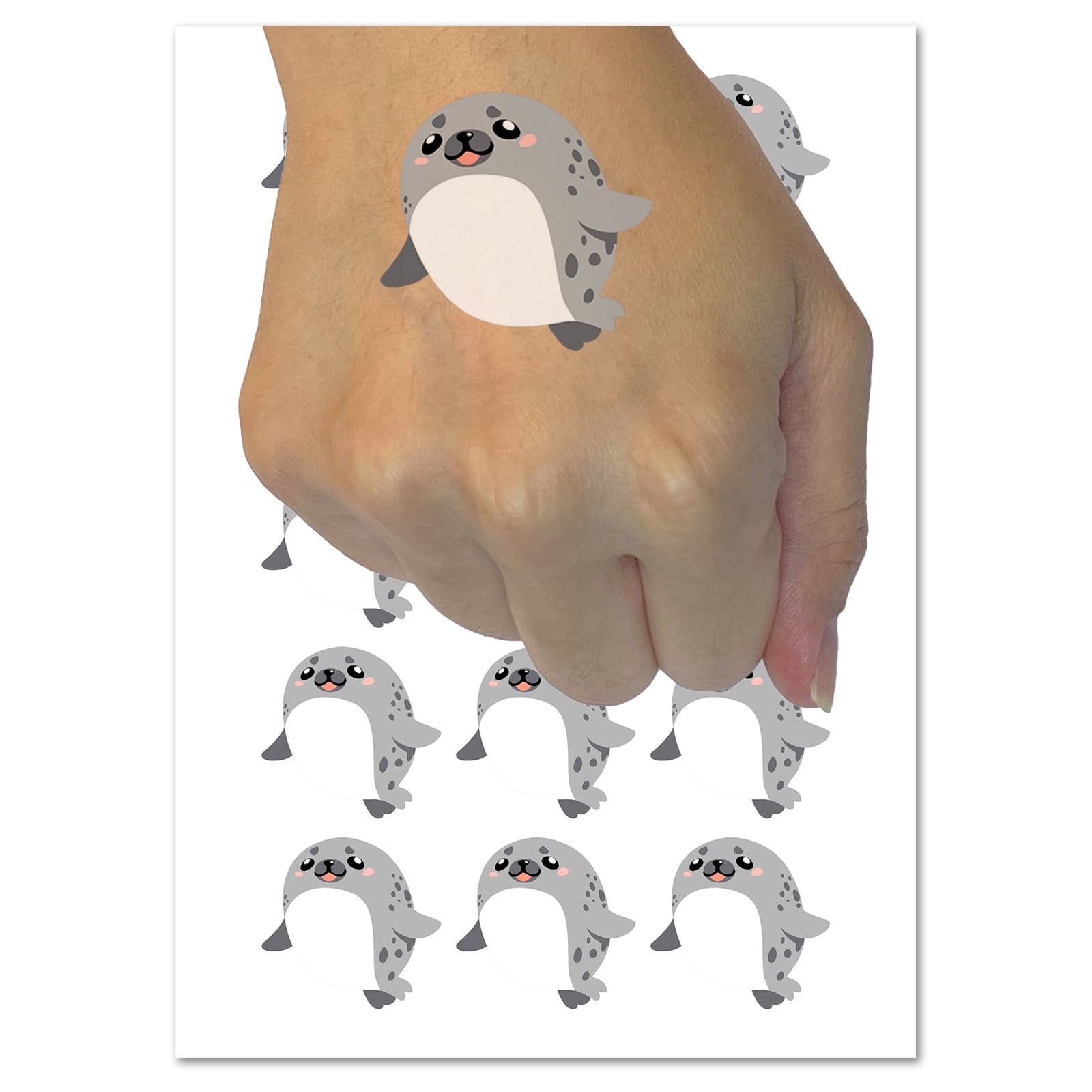 Round Chubby Spotted Seal Floating Water Resistant Temporary Tattoo Set ...