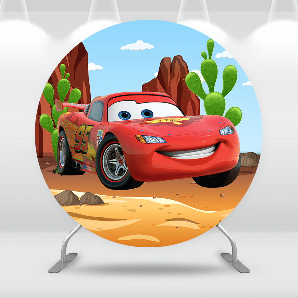 Round Circle Backdrop Mcqueen Cars Background for Baby Boy Party Table ...