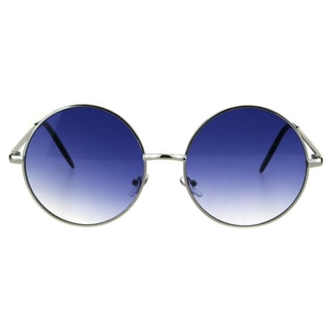 Retro Snug Small Round Circle Lens Hippie Sunglasses Silver Blue ...