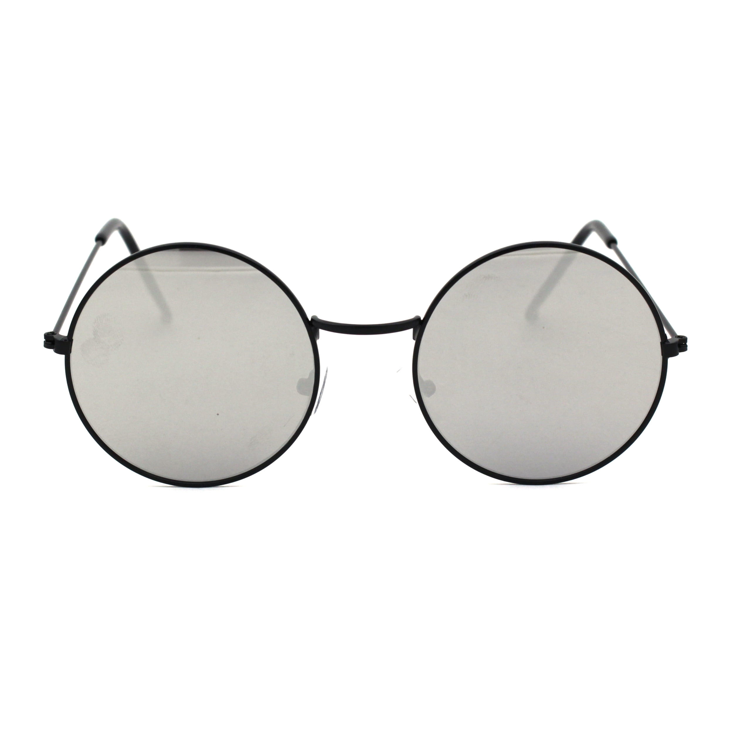 Round Circle Lens Metal Rim Silver Mirror Hippie Sunglasses Black ...