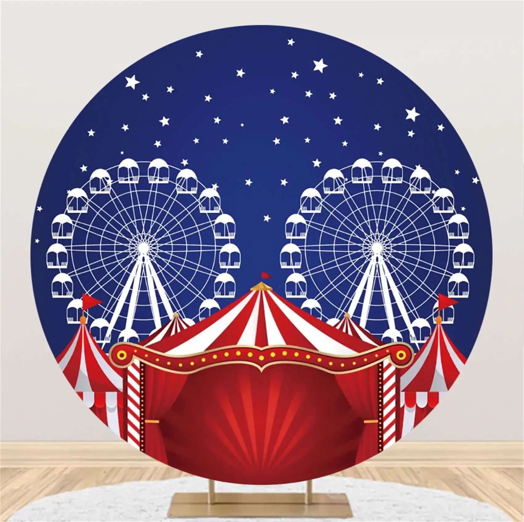 Round Circus Backdrop Red Curtains Circus Carnival Carousel Baby Happy ...
