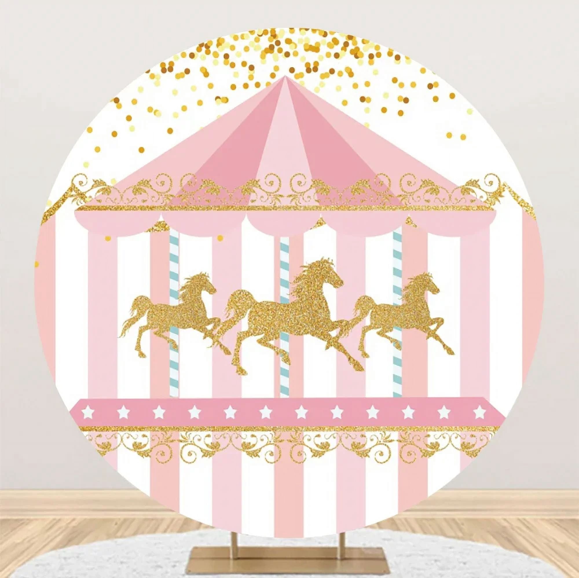 Round Circus Backdrop Red Curtains Circus Carnival Carousel Baby Happy ...
