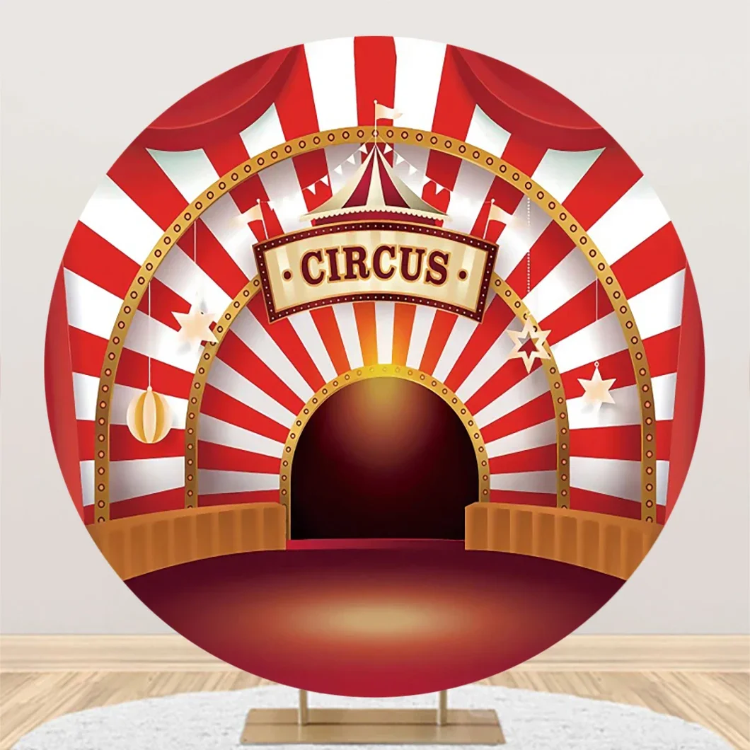 Round Circus Backdrop Red Curtains Circus Carnival Carousel Baby Happy ...