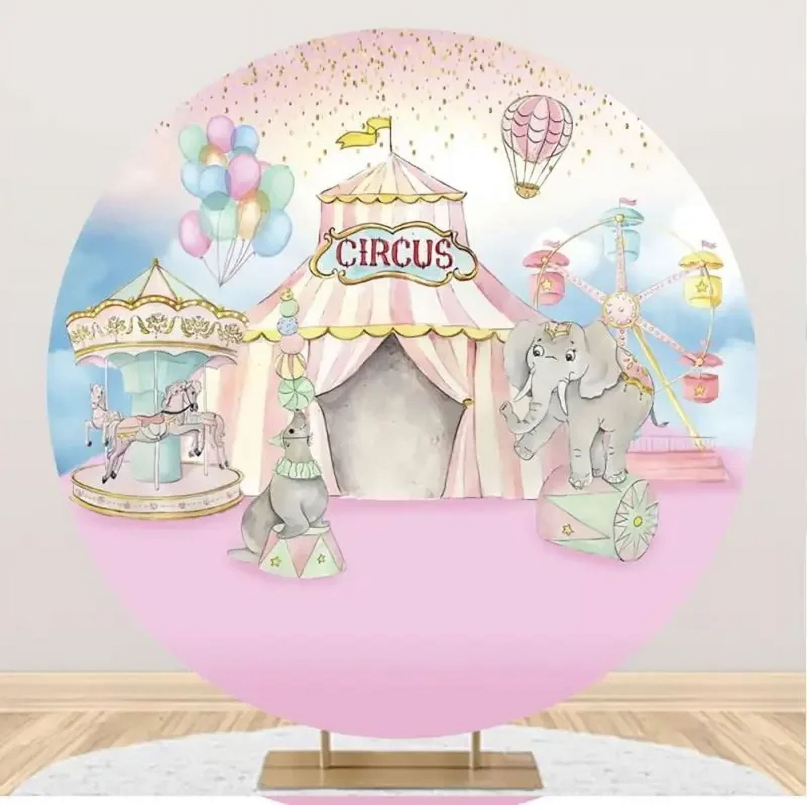 Round Circus Backdrop Red Curtains Circus Carnival Carousel Baby Happy ...