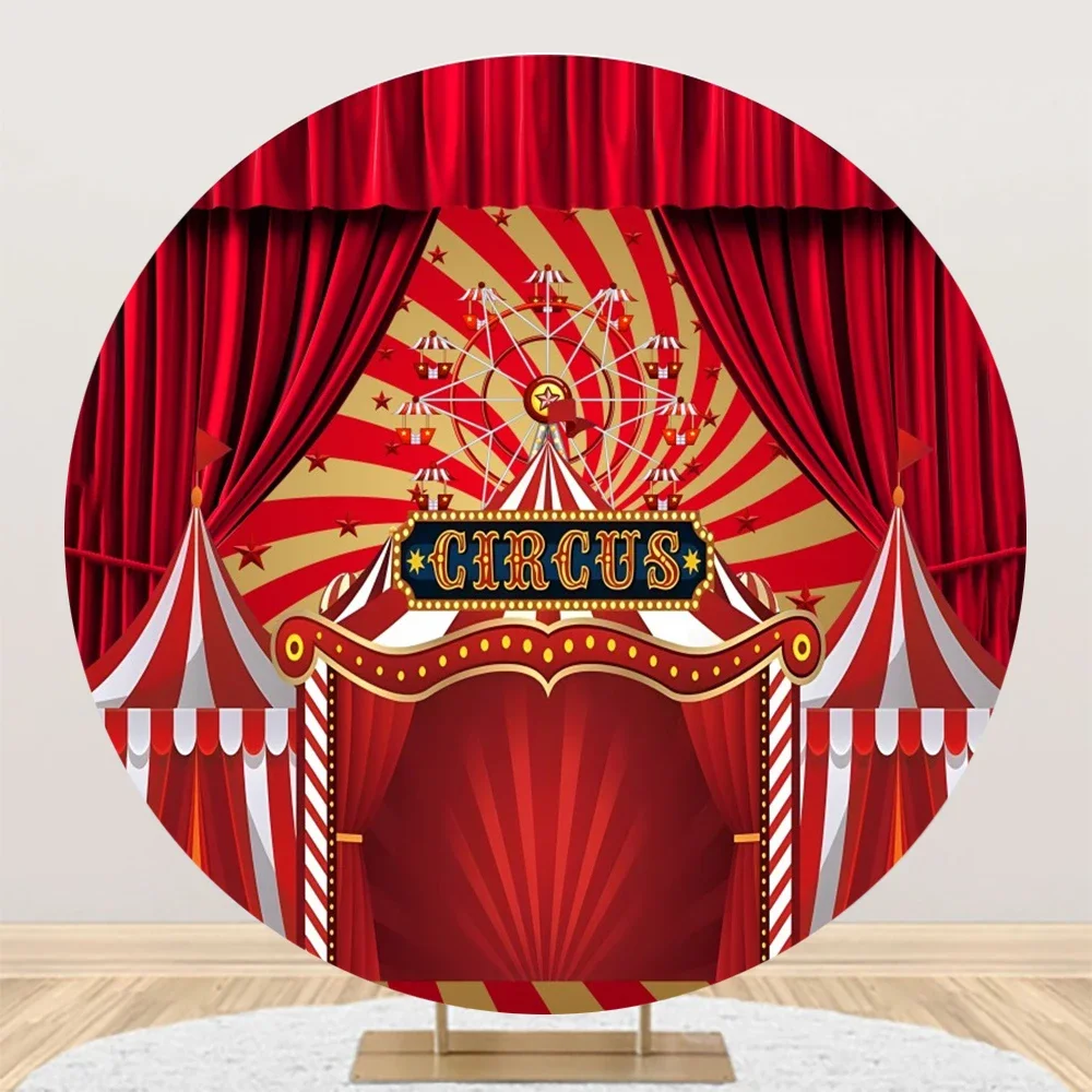Round Circus Backdrop Red Curtains Circus Carnival Carousel Baby Happy ...