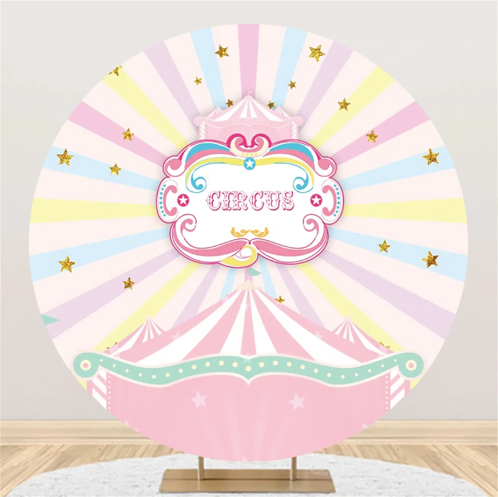 Round Circus Backdrop Red Curtains Circus Carnival Carousel Baby Happy ...