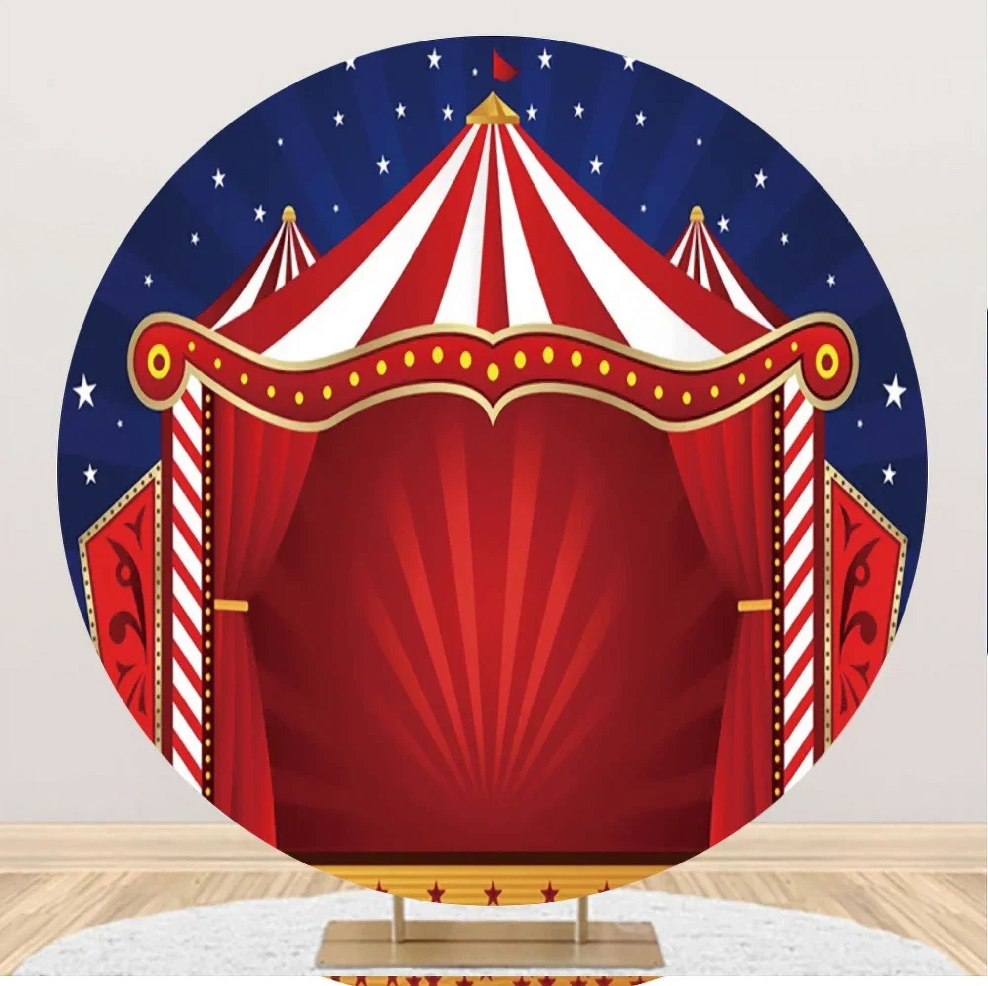 Round Circus Backdrop Red Curtains Circus Carnival Carousel Baby Happy ...