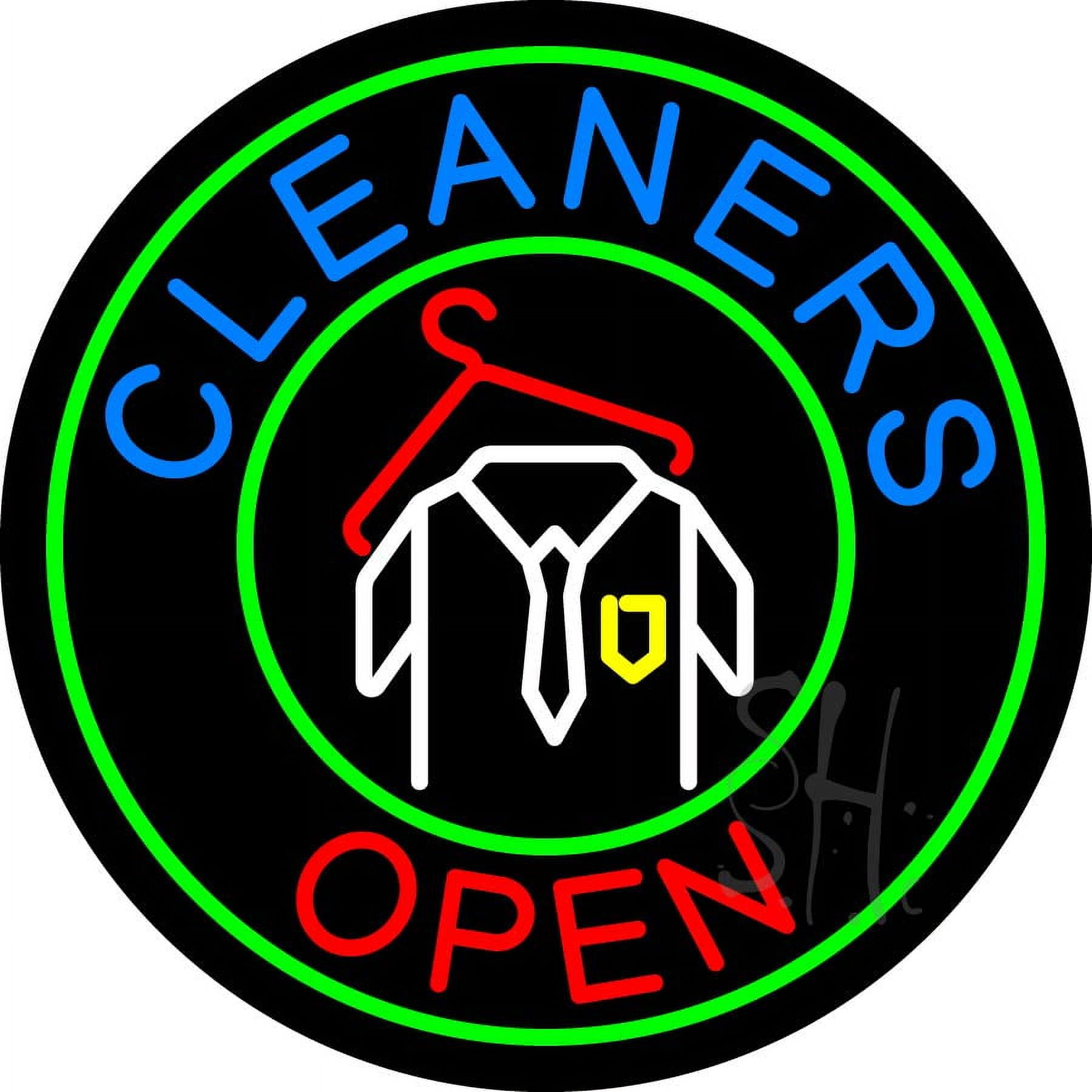 Round Cleaners Open with Logo LED Neon Sign 18 X 18 - inches, Black ...