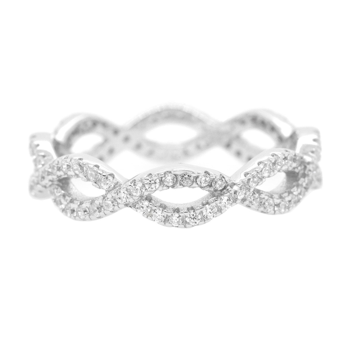 Round Clear Cubic Zirconia Infinity Eternity Ring Sterling Silver Size ...