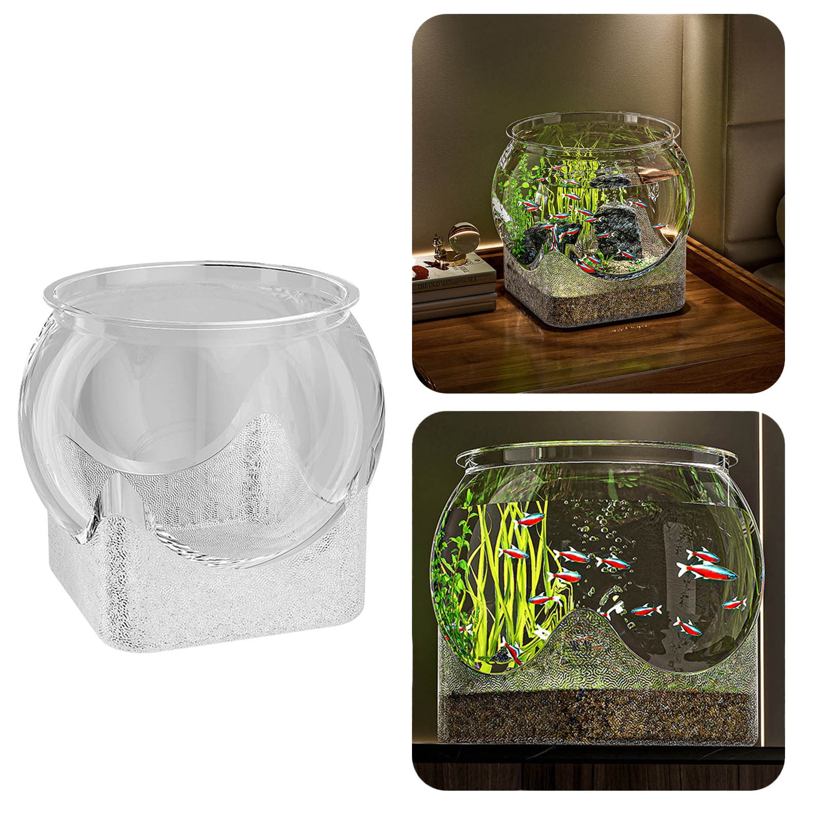 Round Clear Desktop Aquarium for Betta Fish & Turtles Small Fish Bowl ...