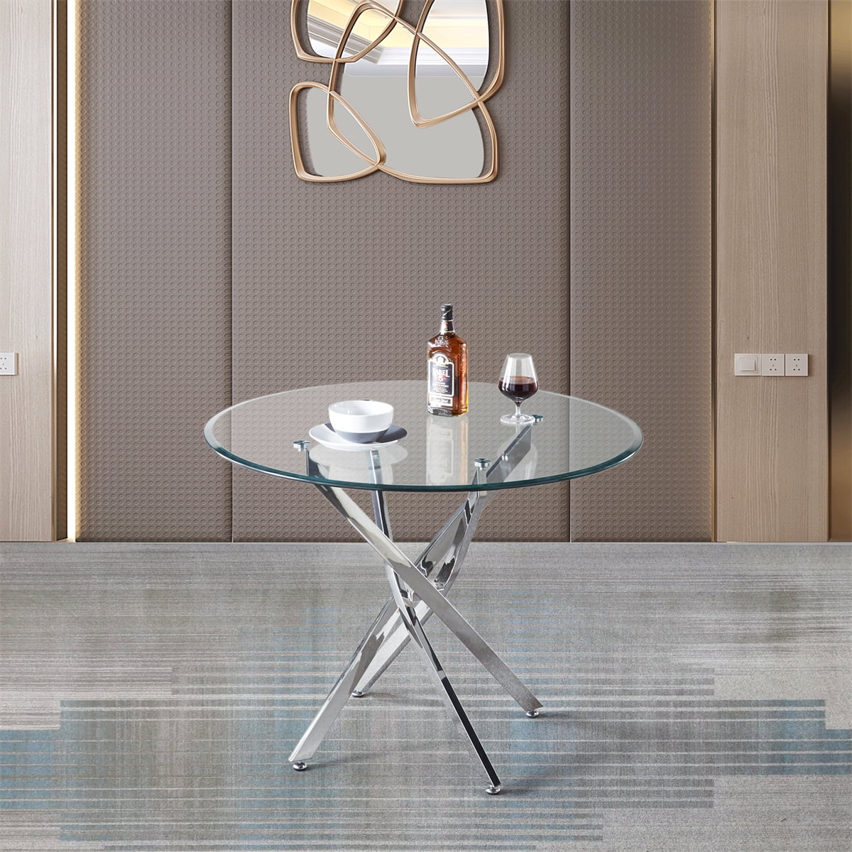 Round Clear Dining Tempered Glass Table, Contemporary Glass Dining ...