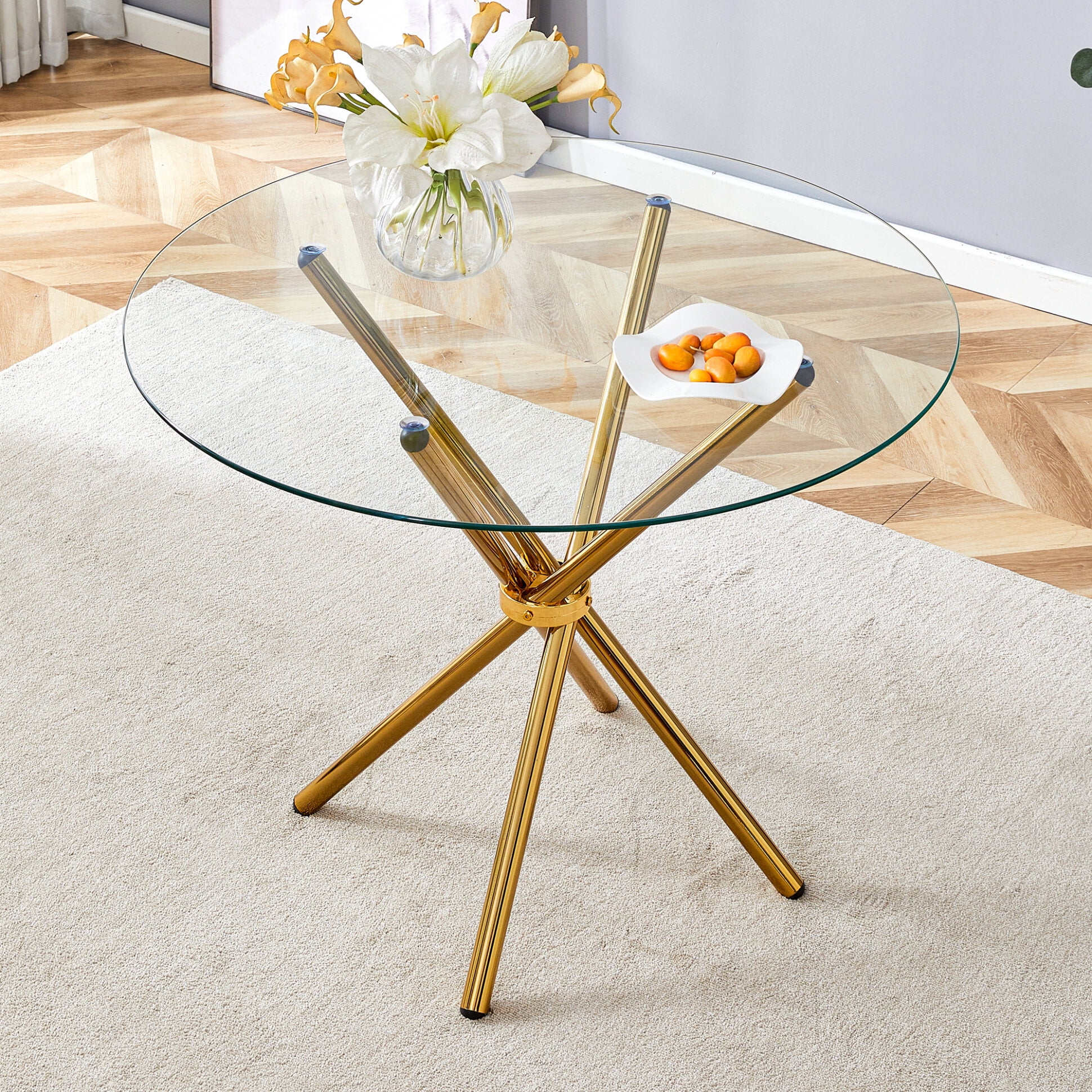 Round Clear Glass Coffee Table, Unique Table with Four Assembled Round ...