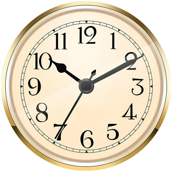 Round Clock Small Clock Insert Roman/Arabic Numerals Gold/Silver Trim ...