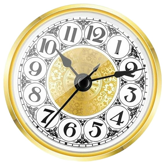 Round Clock Small Clock Insert Roman/Arabic Numerals Gold/Silver Trim ...