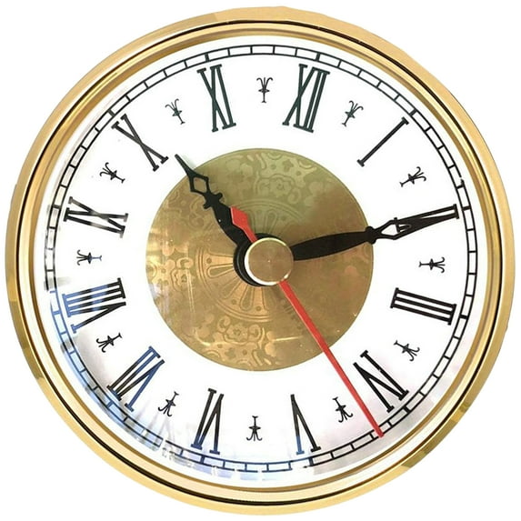 Round Clock Small Clock Insert Roman/Arabic Numerals Gold/Silver Trim ...