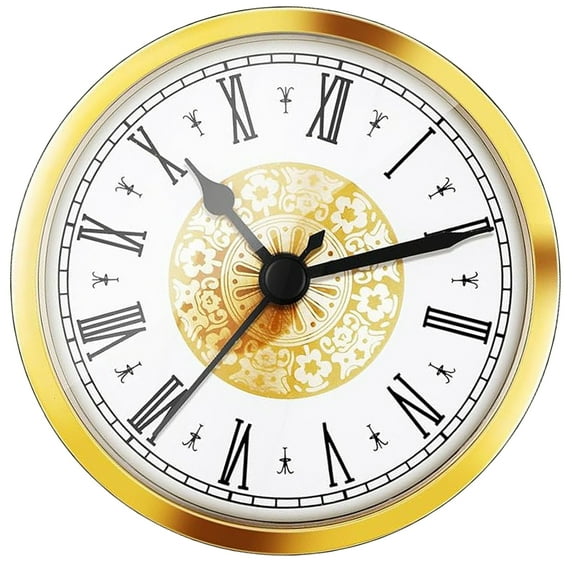 Round Clock Small Clock Insert Roman/Arabic Numerals Gold/Silver Trim ...
