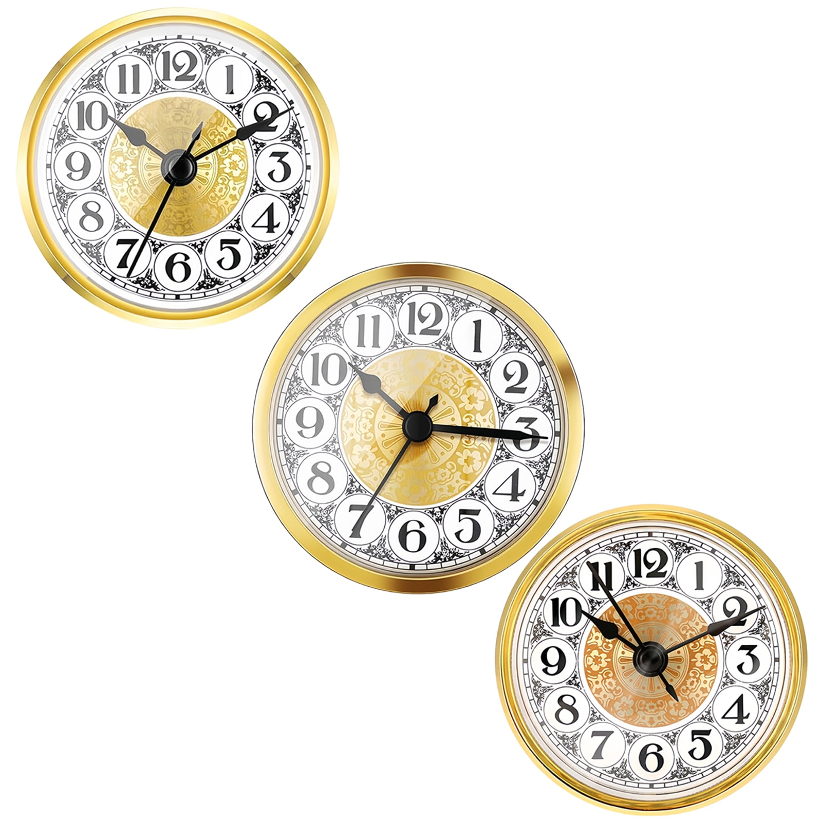 Round Clock Small Clock Insert Roman/Arabic Numerals Gold/Silver Trim ...