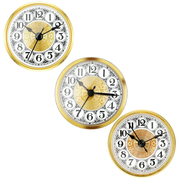Round Clock Small Clock Insert Roman/Arabic Numerals Gold/Silver Trim ...